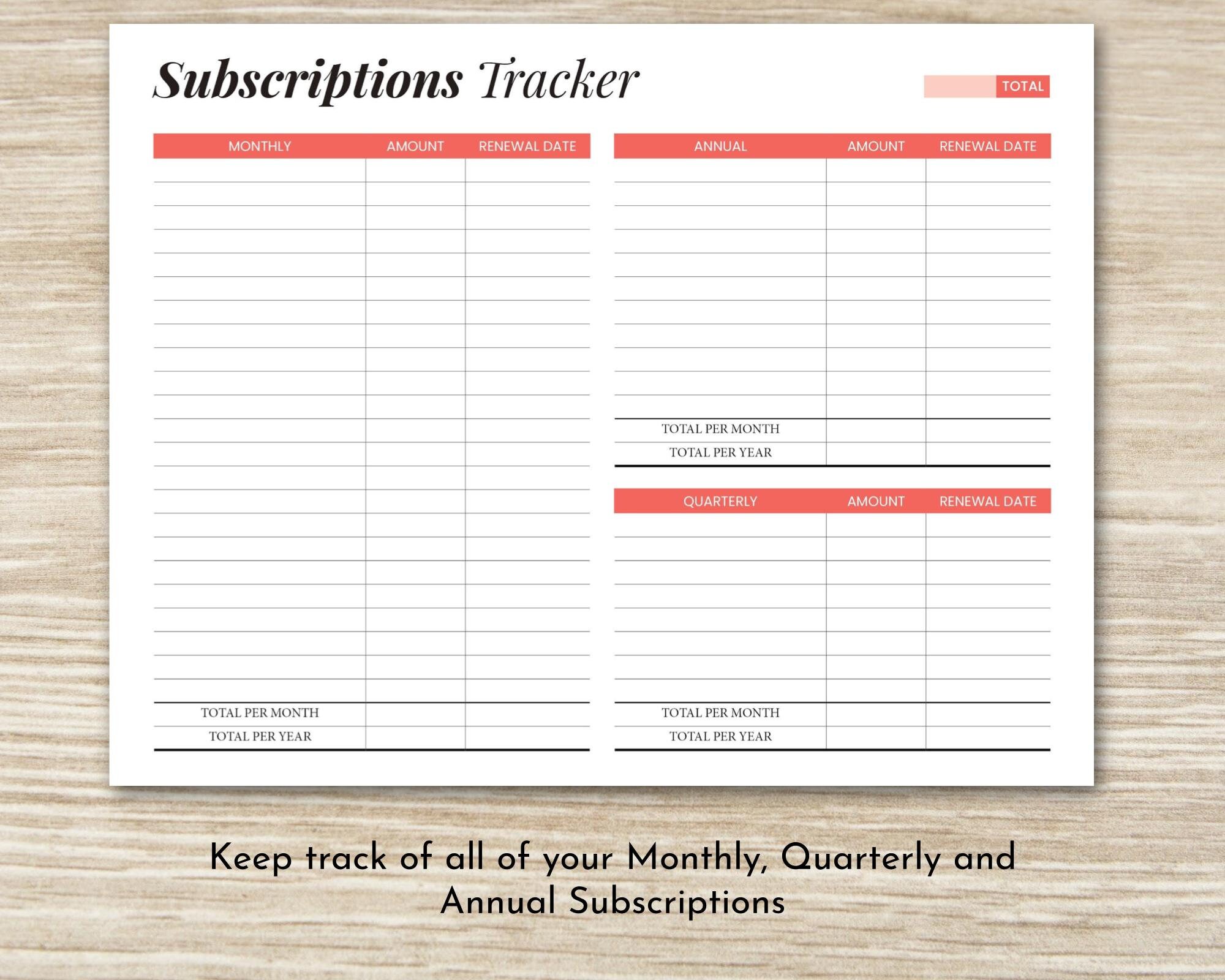 Multiple Types Membership Tracker Monthly Subscription - Etsy