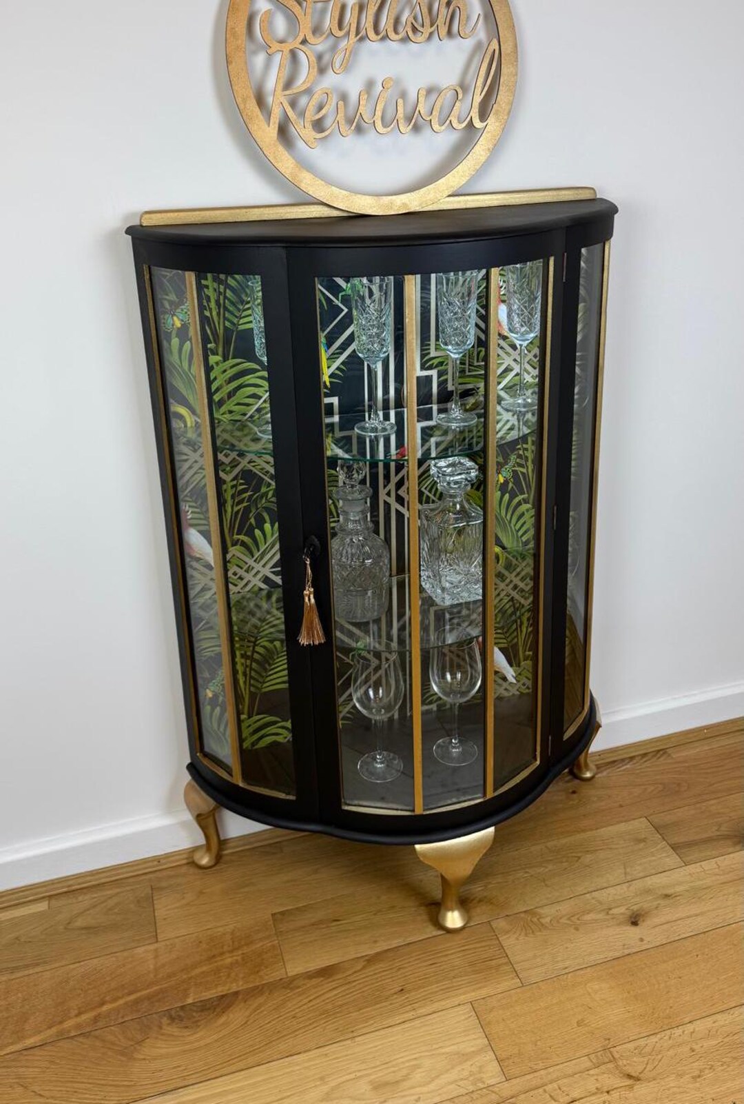 Black and Gold Drinks Gin Display Cocktail China Cabinet Spray Painted ...
