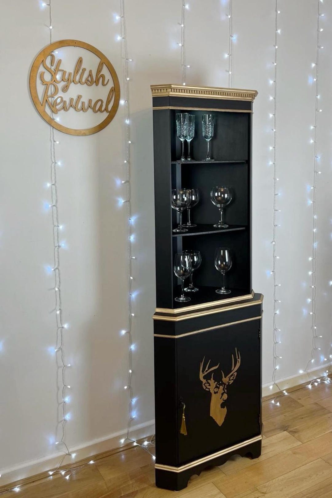 Drinks Gin Display Cocktail Corner Cabinet Black Stag Head Vintage ...