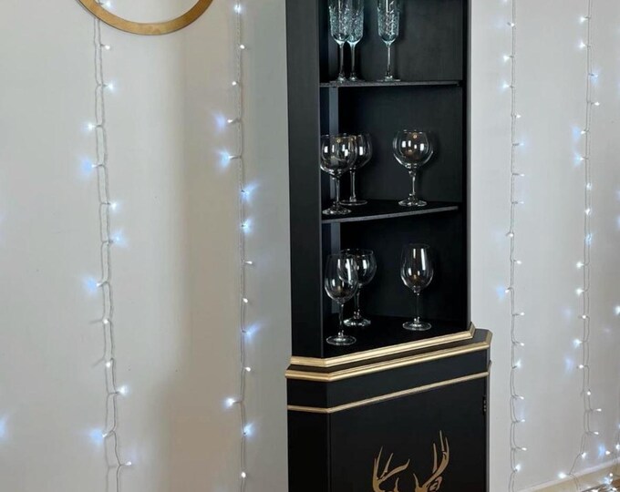 Drinks Gin Display Cocktail Corner Cabinet Black Stag Head Vintage ...