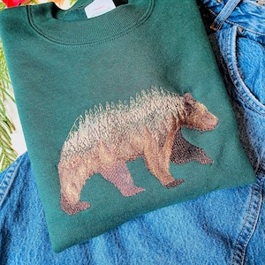 Forest Bear Embroidered Crewneck: Nature Cotton Sweater - Etsy