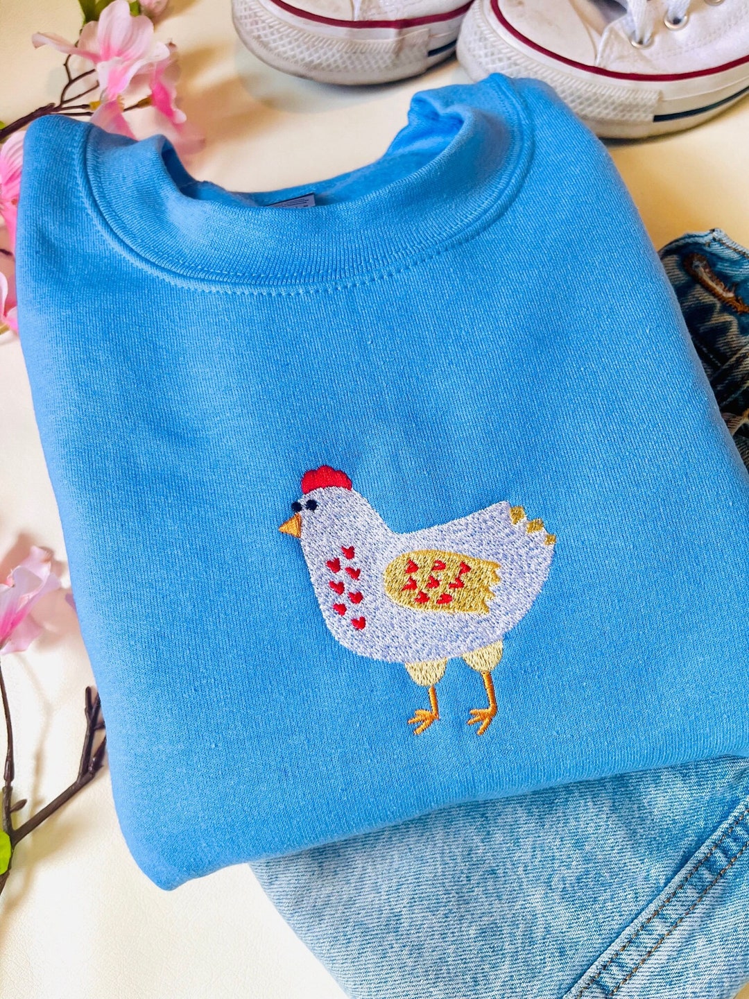 Chicken Embroidered Crewneck | Hen Sweatshirt | Farmer Apparel | Farm ...