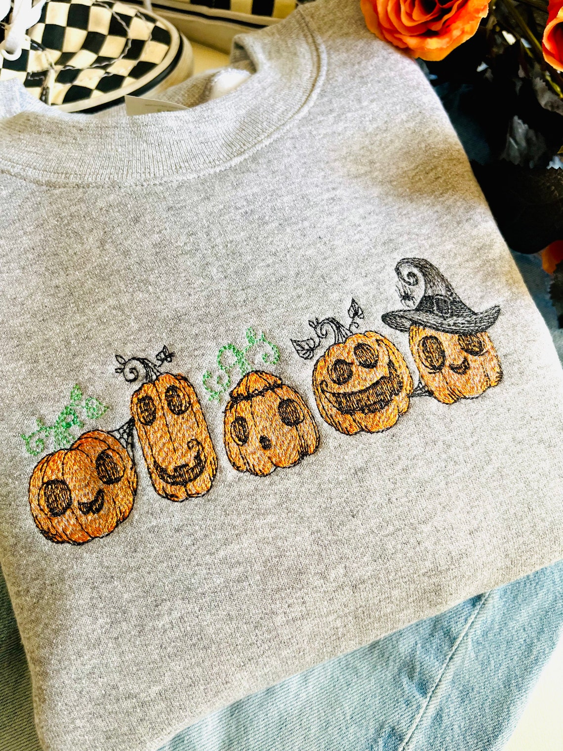 Embroidered Pumpkin Patch Crewneck - Spooky Halloween Sweatshirt - Etsy