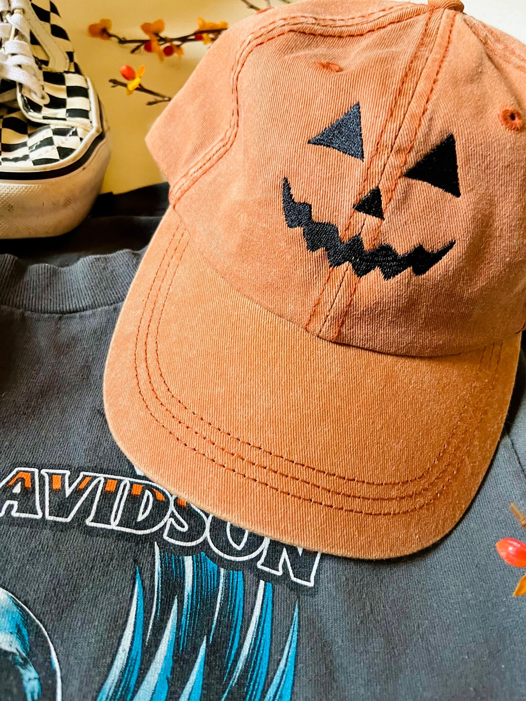 Jack O Lantern Pumpkin Embroidered Baseball Cap | Vintage | Dat Hats ...