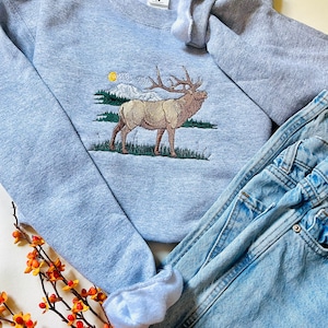 Sunrise Elk Embroidered Crewneck - Etsy