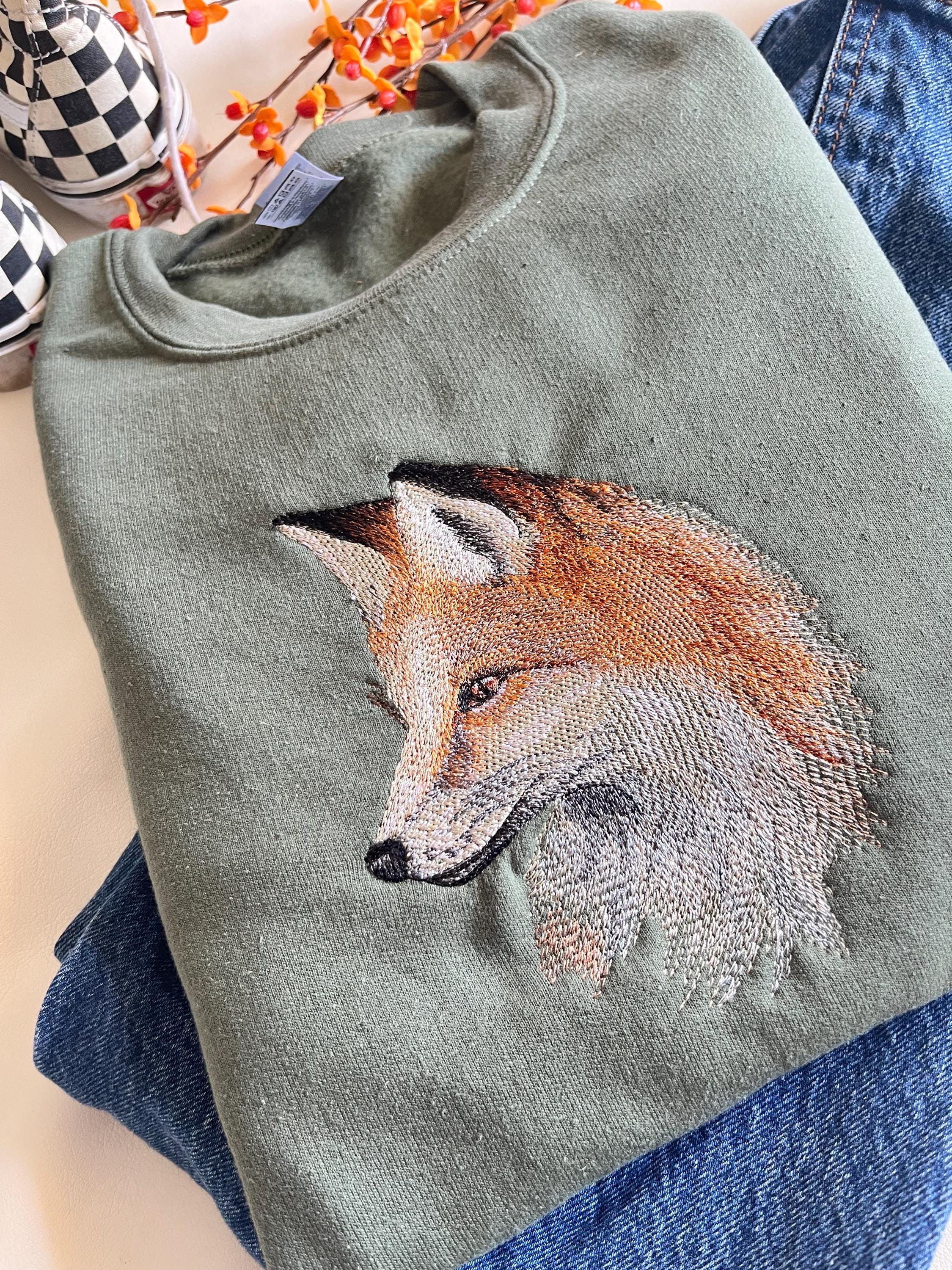 Fox Embroidery Sweatshirt - Etsy Fox Embroidery Sweatshirt - Etsy
