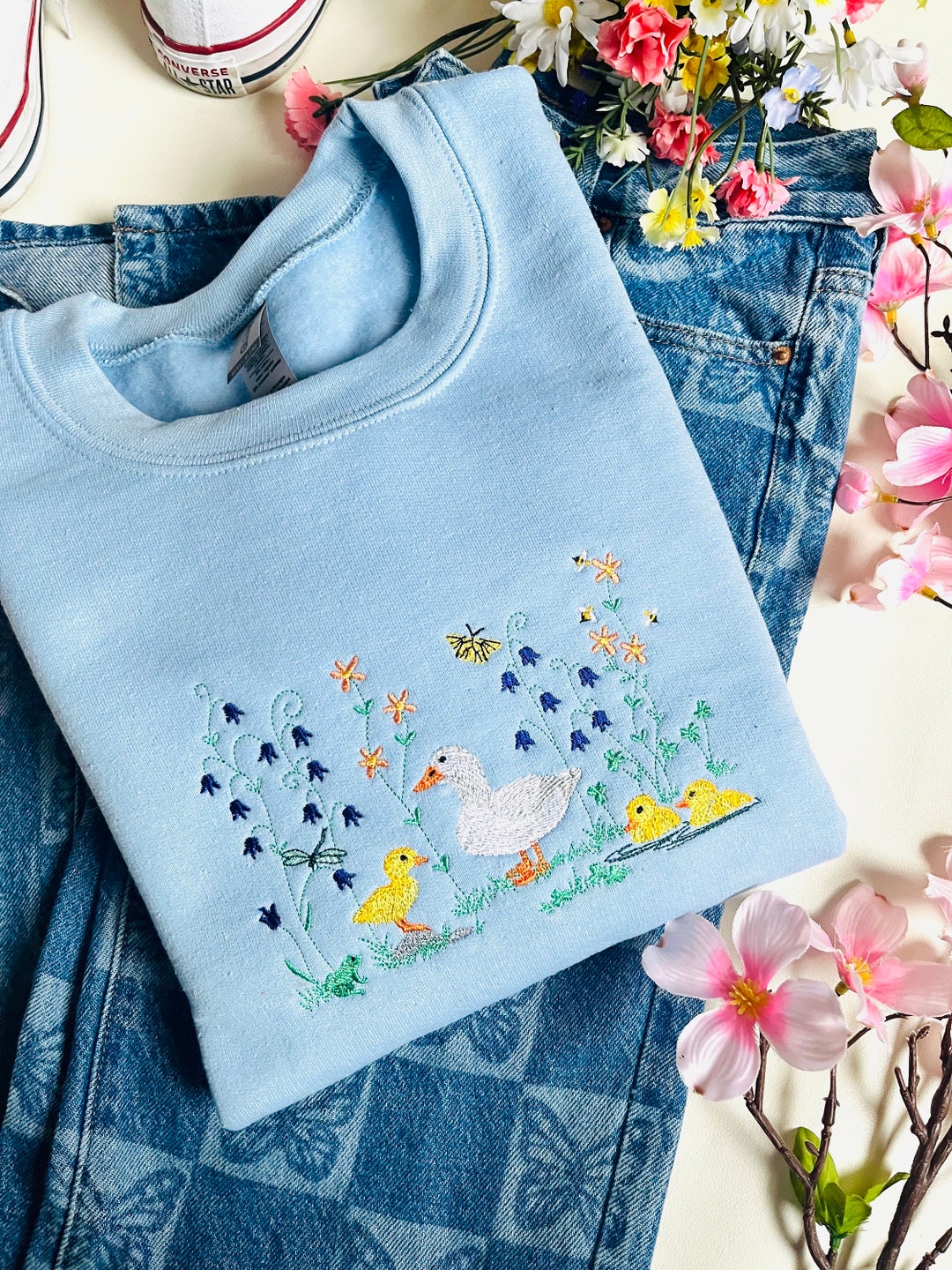 Spring Duckies Embroidered Crewneck - Etsy