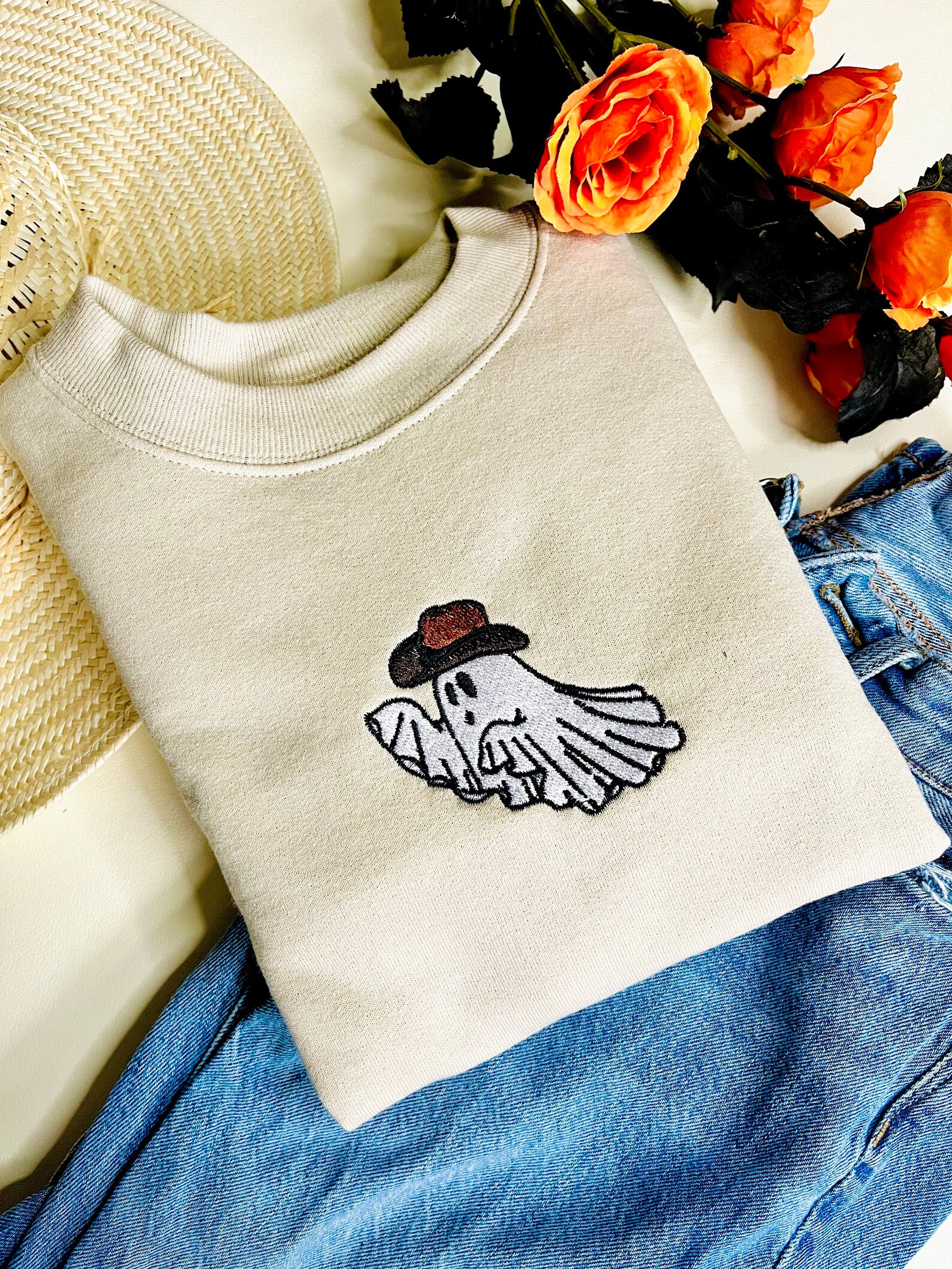 Western Ghost Embroidered Crewneck Ghost Sweatshirt - Etsy
