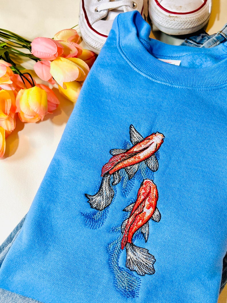 Koi Fish Embroidered Crewneck: Japanese Garden Sweatshirt - Etsy