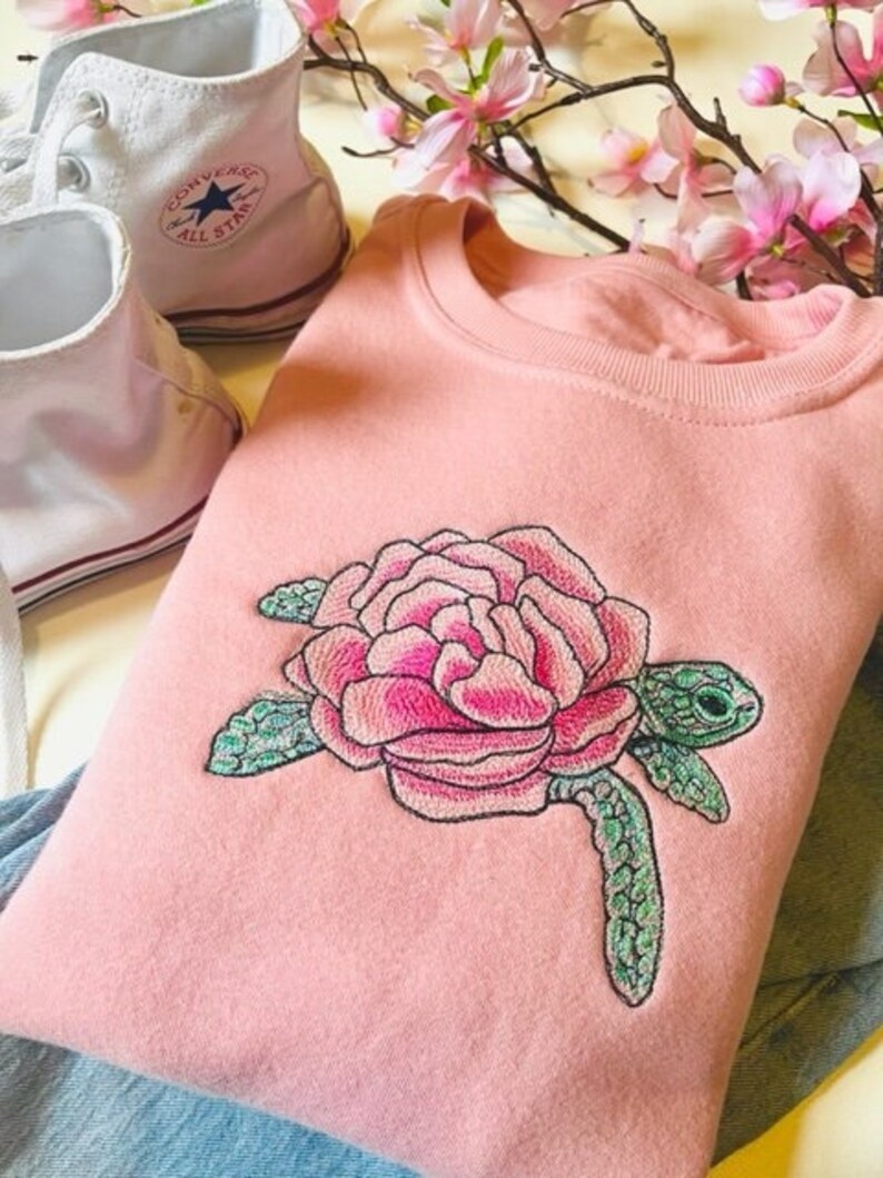 Floral Sea Turtle Embroidered Crewneck: Tropical Apparel - Etsy