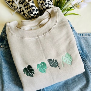 Monstera Leaf Embroidered Crewneck | Plant Leaf Crewneck | Plant ...
