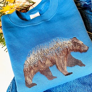 Forest Bear Embroidered Crewneck: Nature Cotton Sweater - Etsy