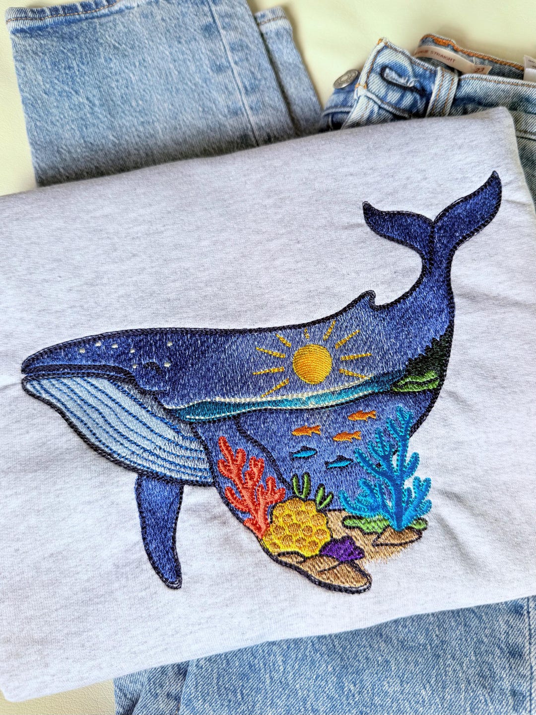 Underwater Whale Ocean Scene Embroidered Crewneck: Beach Sweatshirt - Etsy