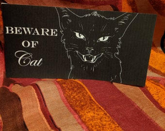 Wall Decor Beware of CAT Sign with Dog Scratched Out Vintage Style Pet ...