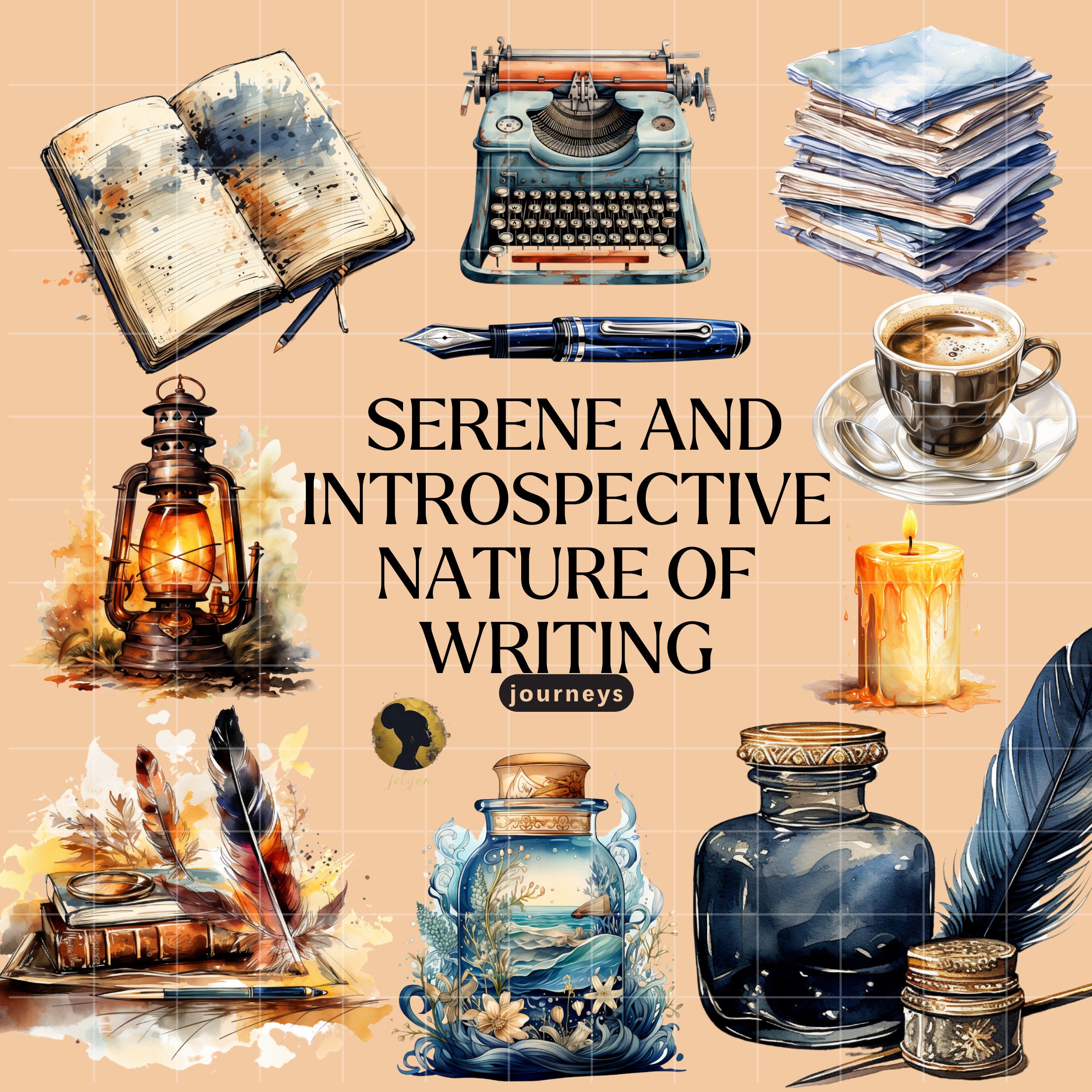 Vintage Writer Clipart: Watercolor Typewriters, Books (digital Download ...