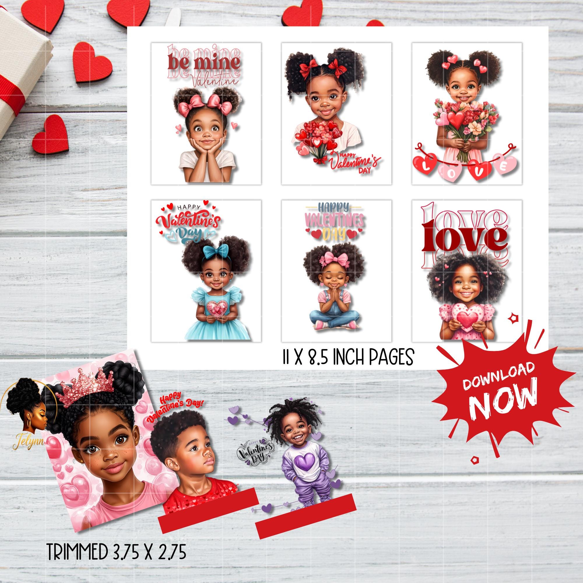 Printable Valentine's Cards for Black Kids, 36 Unique Cards, Valentines ...