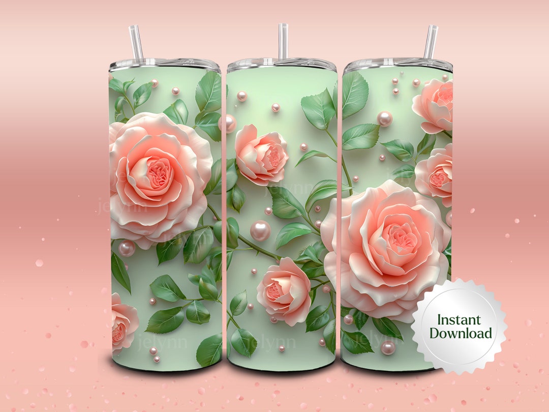 AKA 3D Roses & Pearls Tumbler Wrap: Sorority Gift - 20oz PNG (digital ...