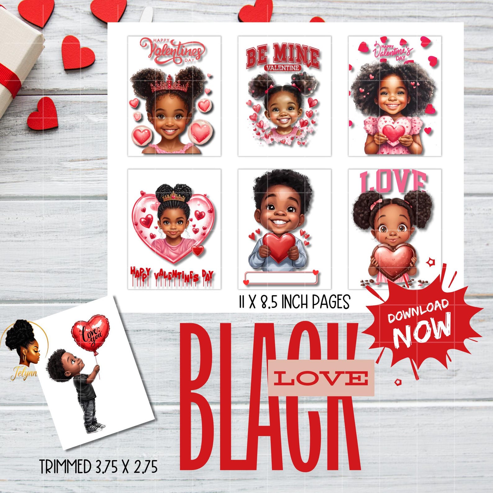 Printable Valentine's Cards for Black Kids, 36 Unique Cards, Valentines ...