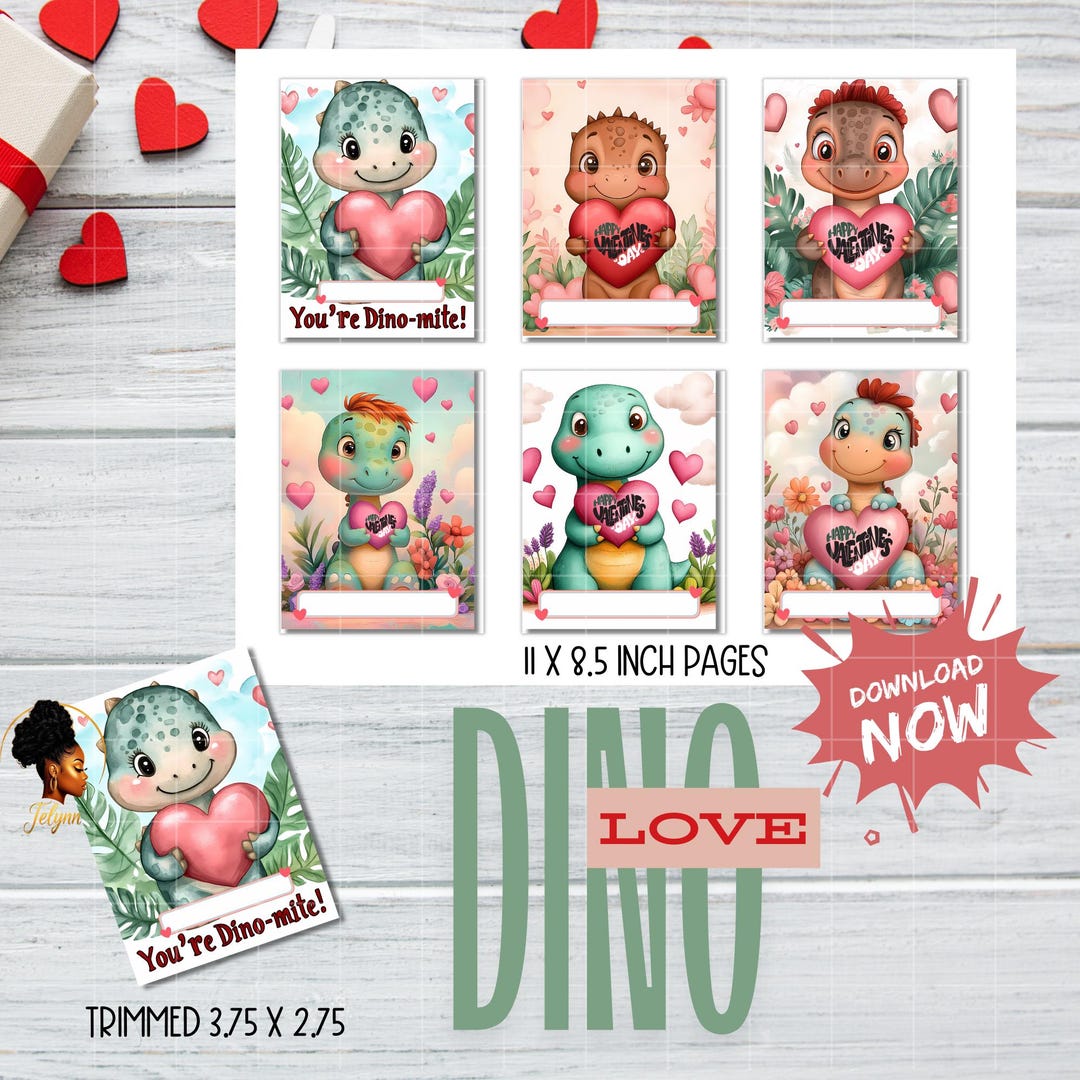 Printable Dino Valentine's Day Cards, Classroom Valentine's Day Cards ...