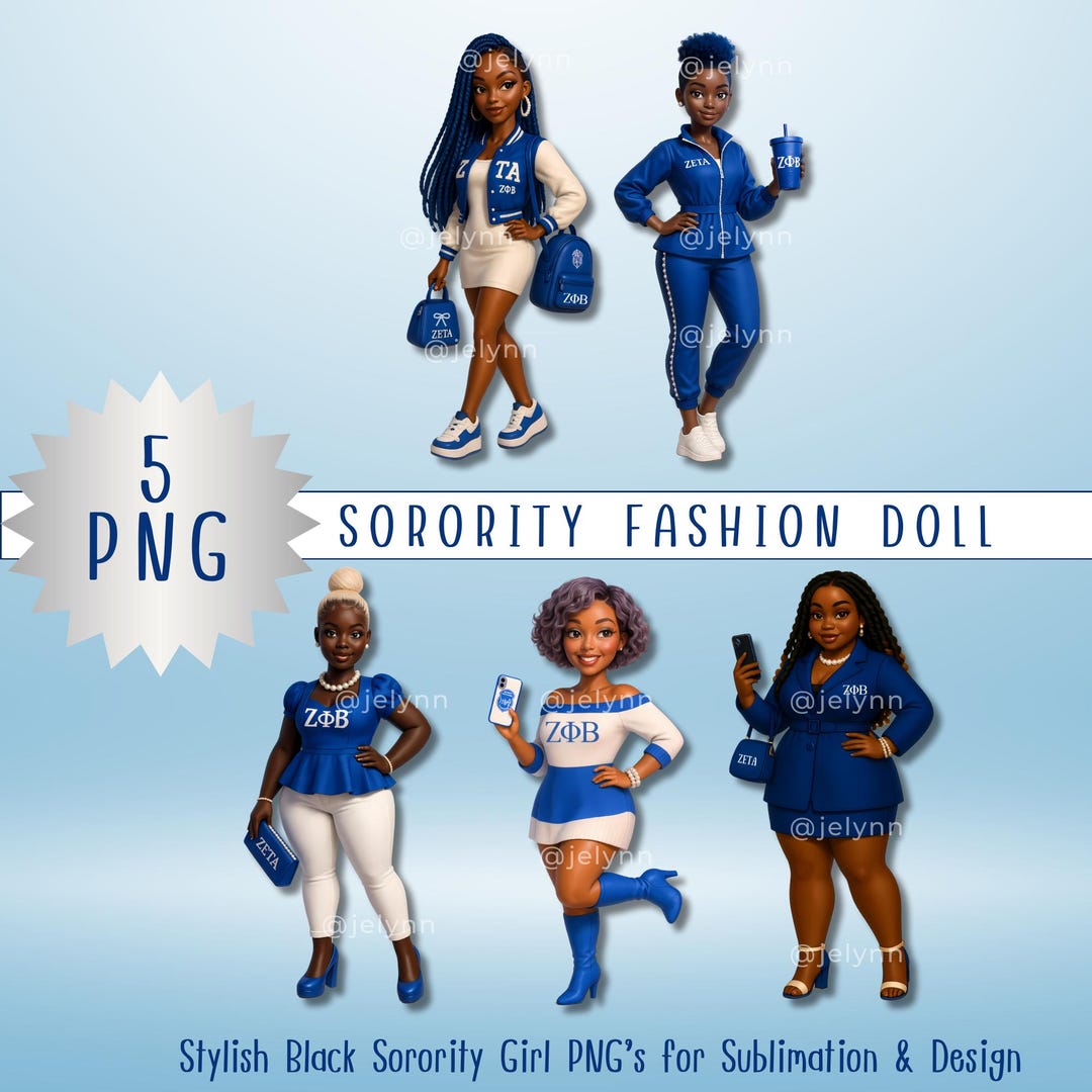 Zeta Phi Beta Fashion Doll Clipart: Black Sorority Girl PNG Bundle ...