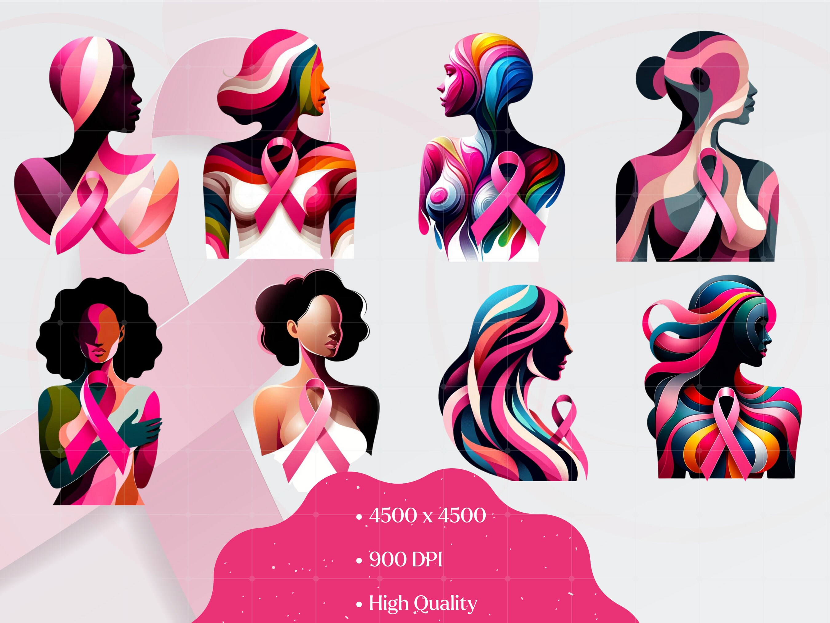 Breast Cancer Awareness Clipart | Pink Ribbon Graphics (PNG/PDF) - Etsy