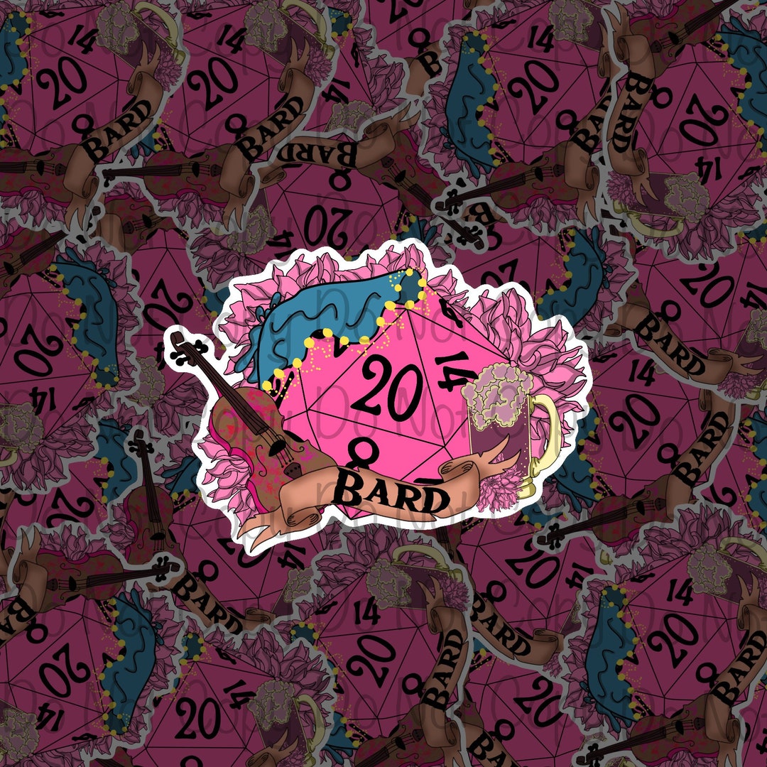 D20 Bard Class Sticker , DND Sticker , Pink Floral Sticker , Bard Class ...