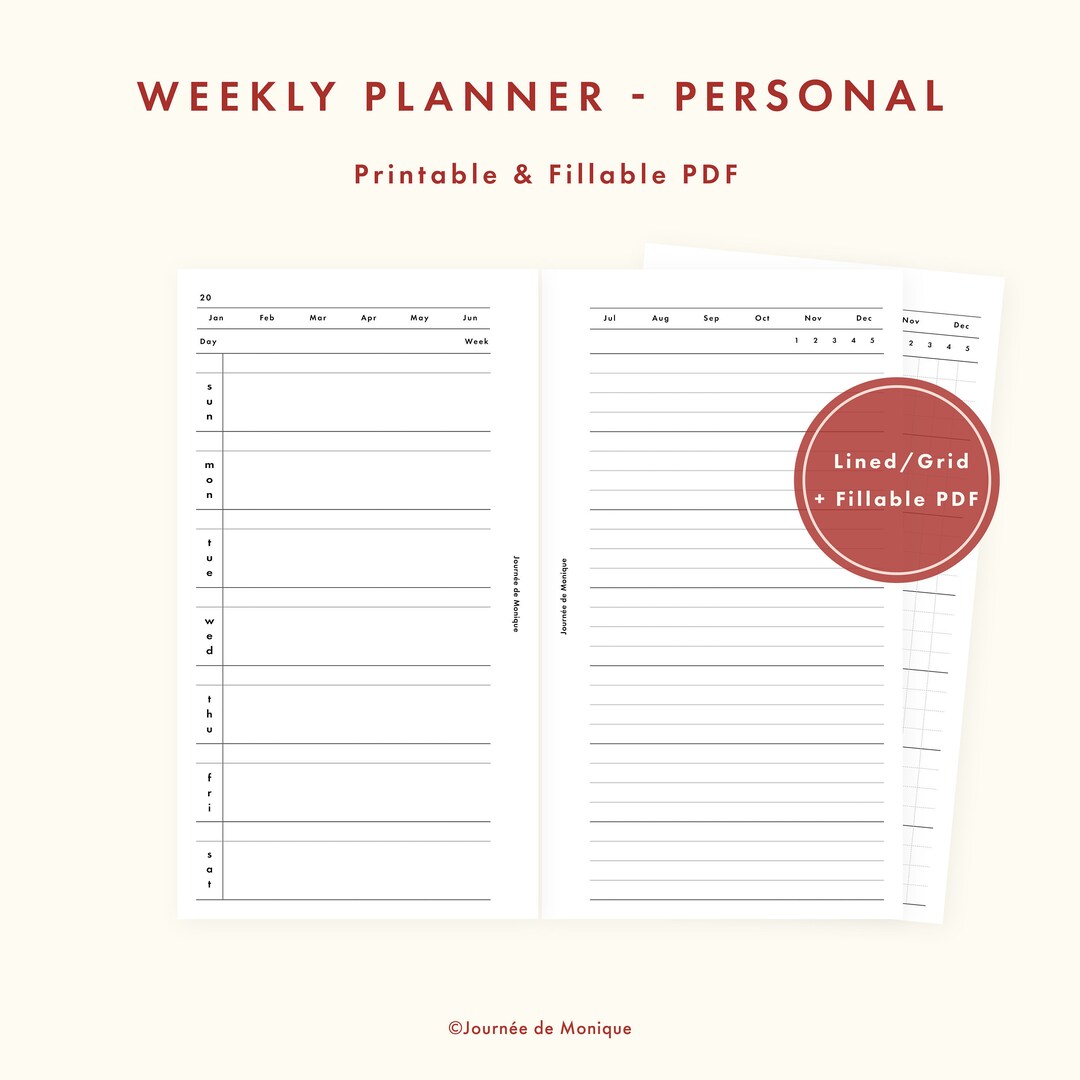Undated Weekly Planner Printable, Personal Size, Weekly Planner ...