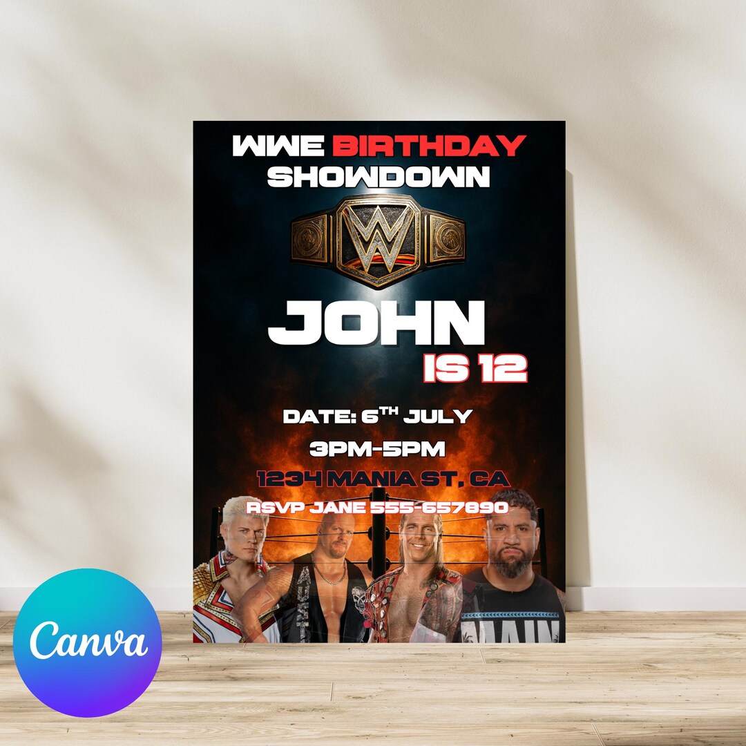 Wrestling Themed Editable Invitation | Wrestling Party Invite ...