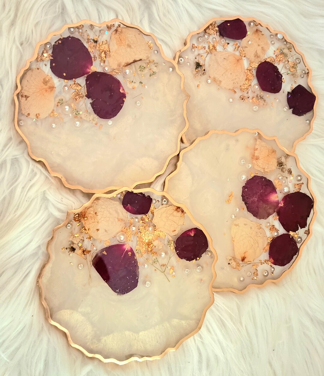 Set of 4 Resin Dried Rose Petal Coasters - Etsy