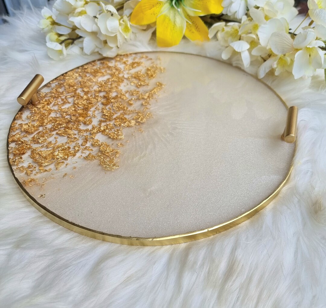 Large White and Gold Leaf Tray With Gold Handles - Etsy
