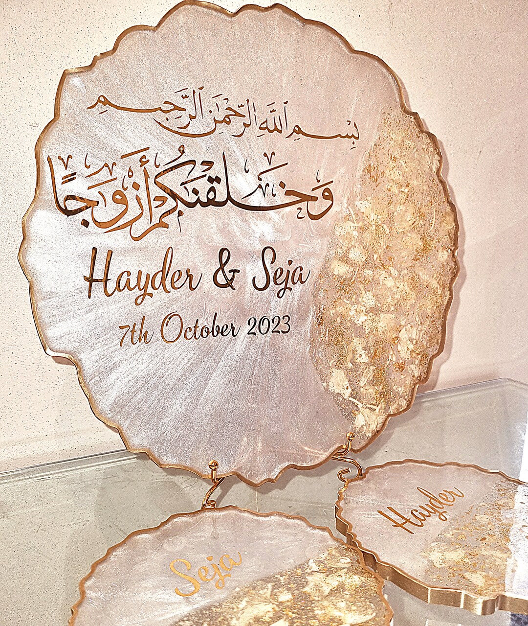 White Rose Petal and Pearl Personalised Tray/plaque..read Description ...