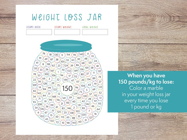 Colorful Weight Loss Jar 150 Pound or Kg Weight Loss Tool Printable ...