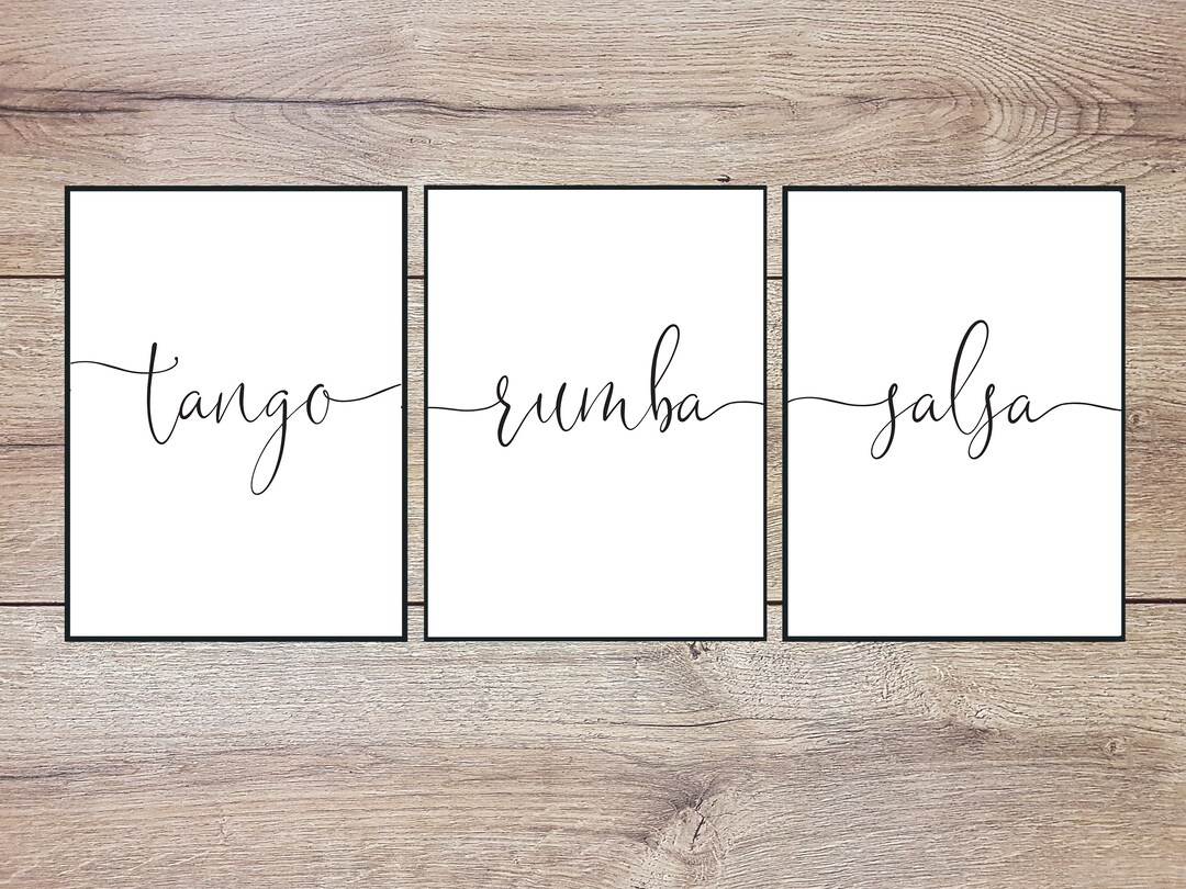 Latin Dance Art Set of Three Dance Words Tango Rumba Salsa Printable ...