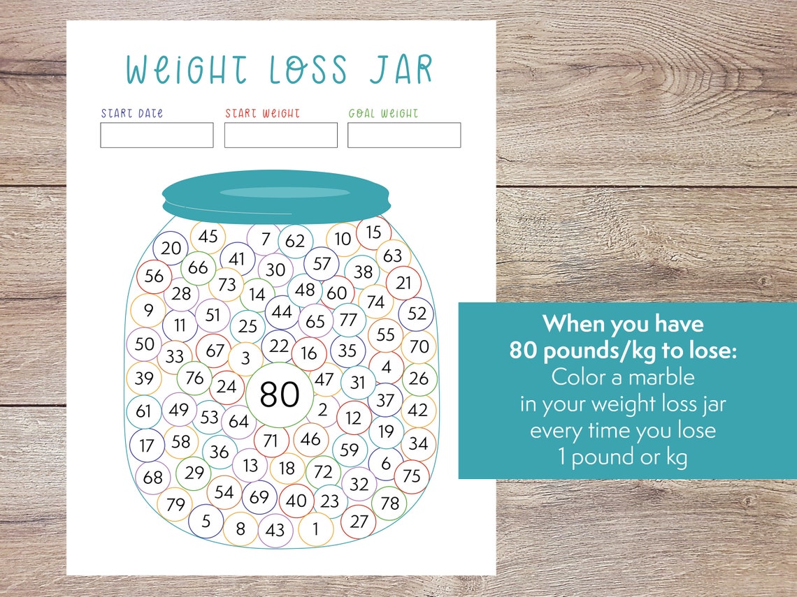 Colorful Weight Loss Jar 80 Pound or Kg Printable Weight Loss Chart ...