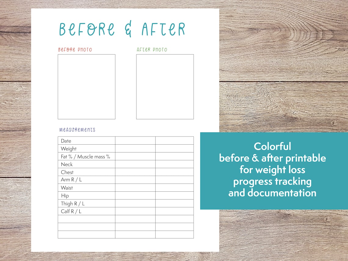 Before and After Chart Printable Tool for Tracking Weight Loss Results ...
