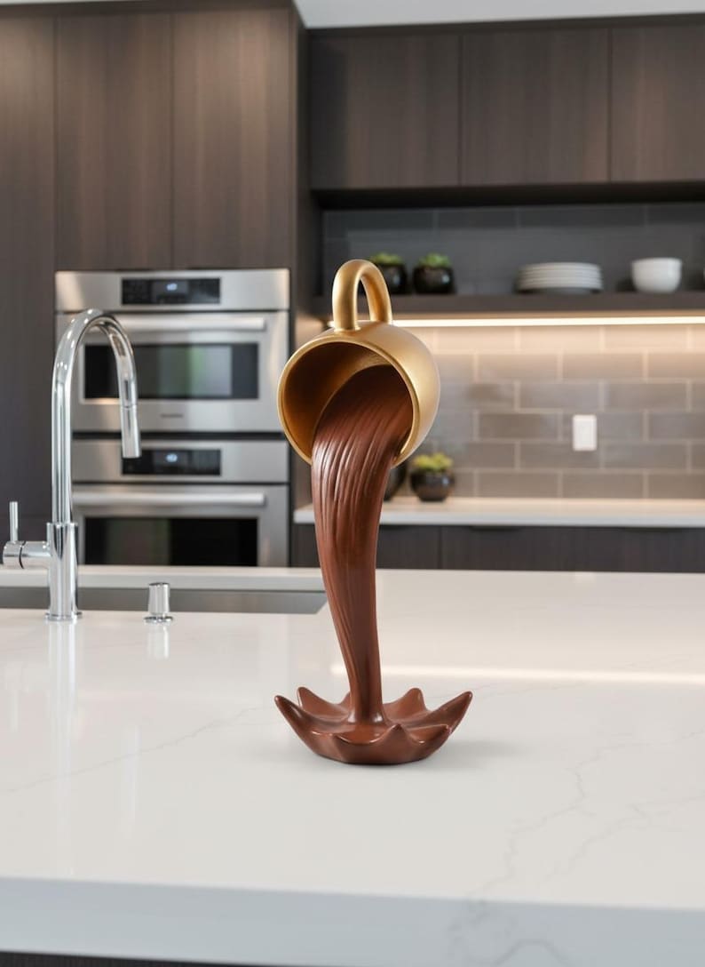 3D Printed Pouring Coffee Sculpture STL – Kitchen Decor (digital ...