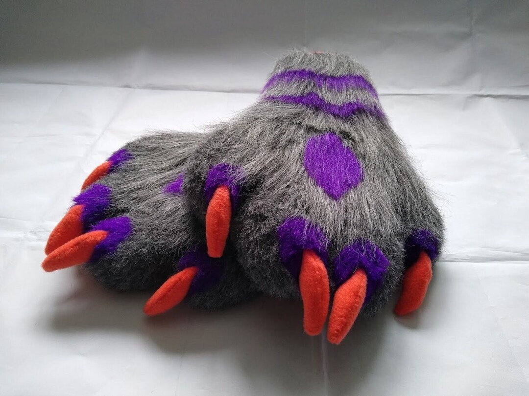Grey Purple Orange Premade Fursuit Puffy Handpaws - Etsy