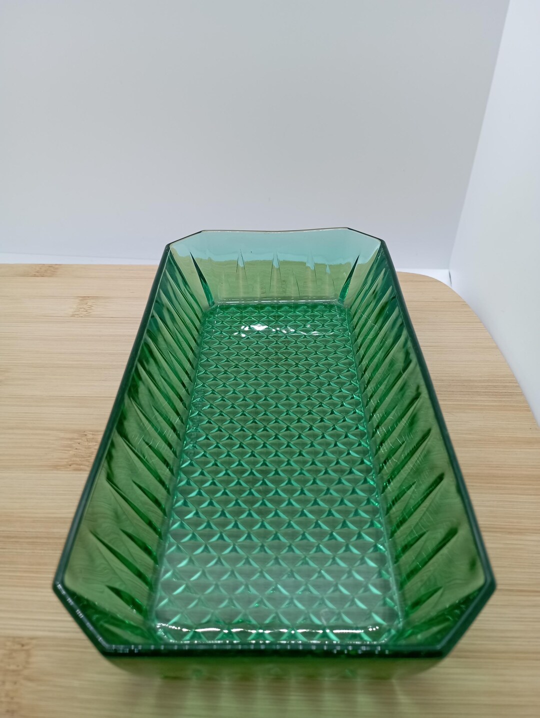 Vintage Arcoroc France Emerald Green Rectangle Nibbles Dip Trinket Dish ...