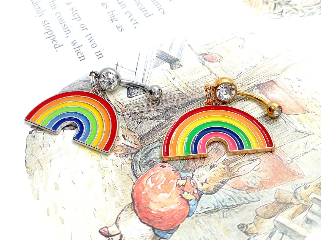 Rainbow Belly Bar: Surgical Steel Navel Piercing - Etsy