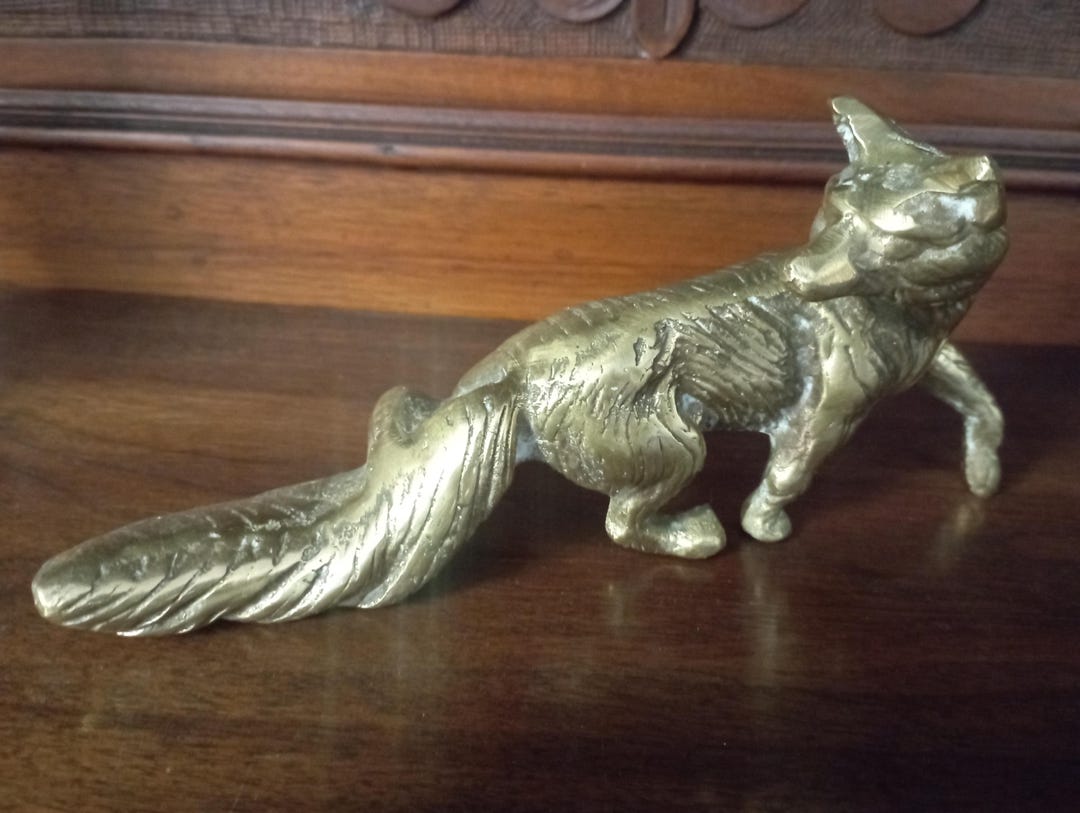 Vintage Very Heavy Solid Brass Fox Animal Statue Ornament - 20 Cm Long ...