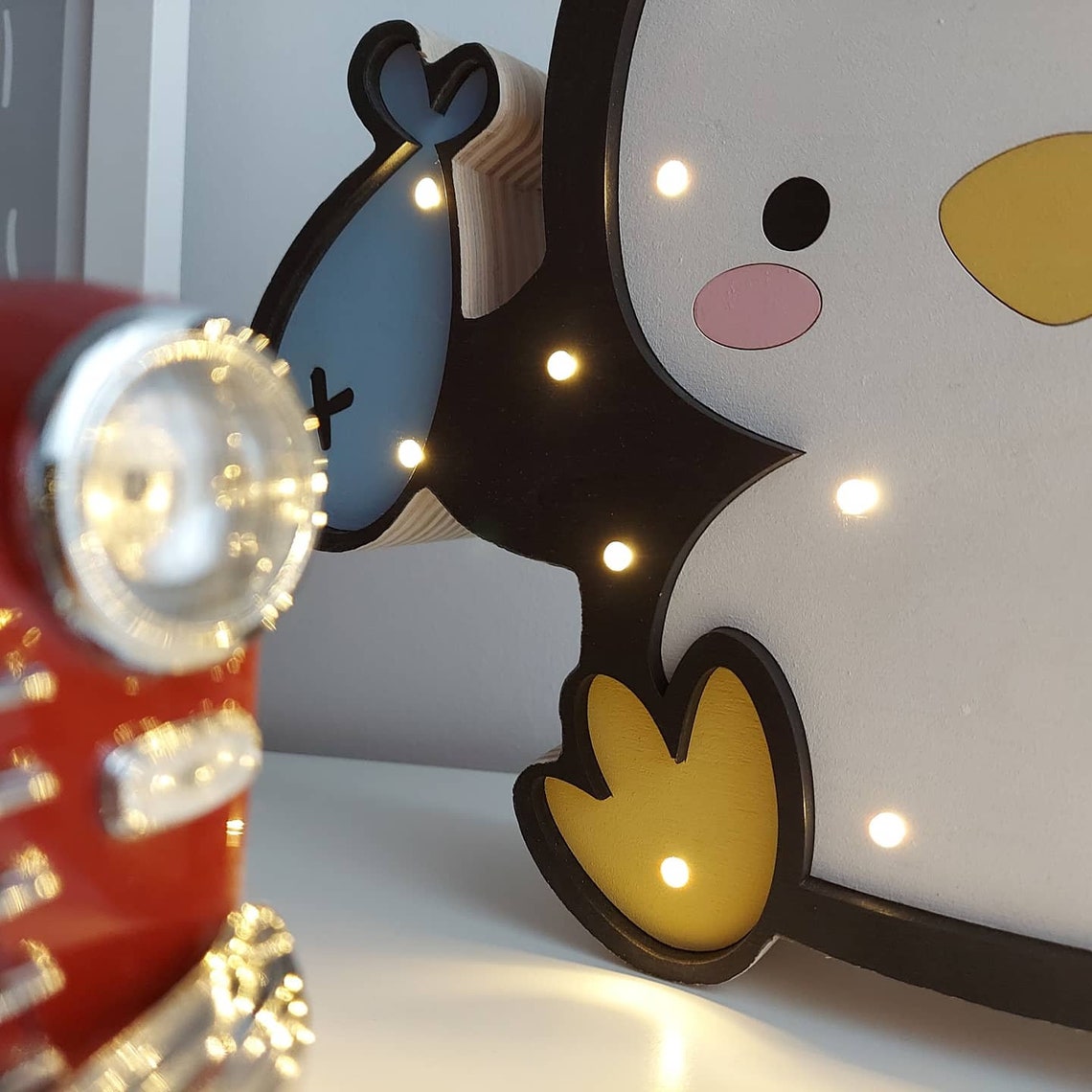 Wooden LED Night Lamp Penguin - Etsy UK