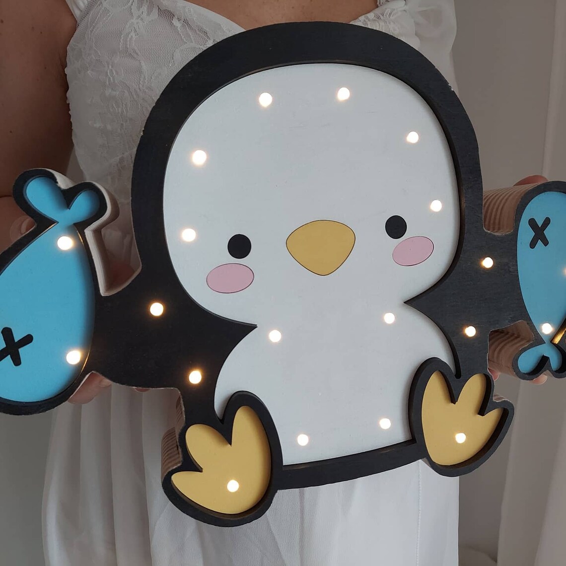 Wooden LED Night Lamp Penguin - Etsy UK