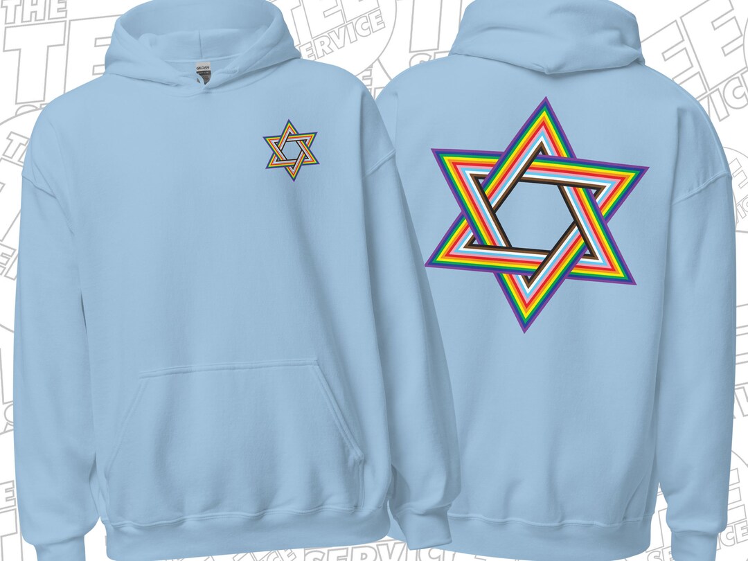 LGBTQ Pride Rainbow Jewish Star of David Hoodie Gay Lesbian Bi Trans ...