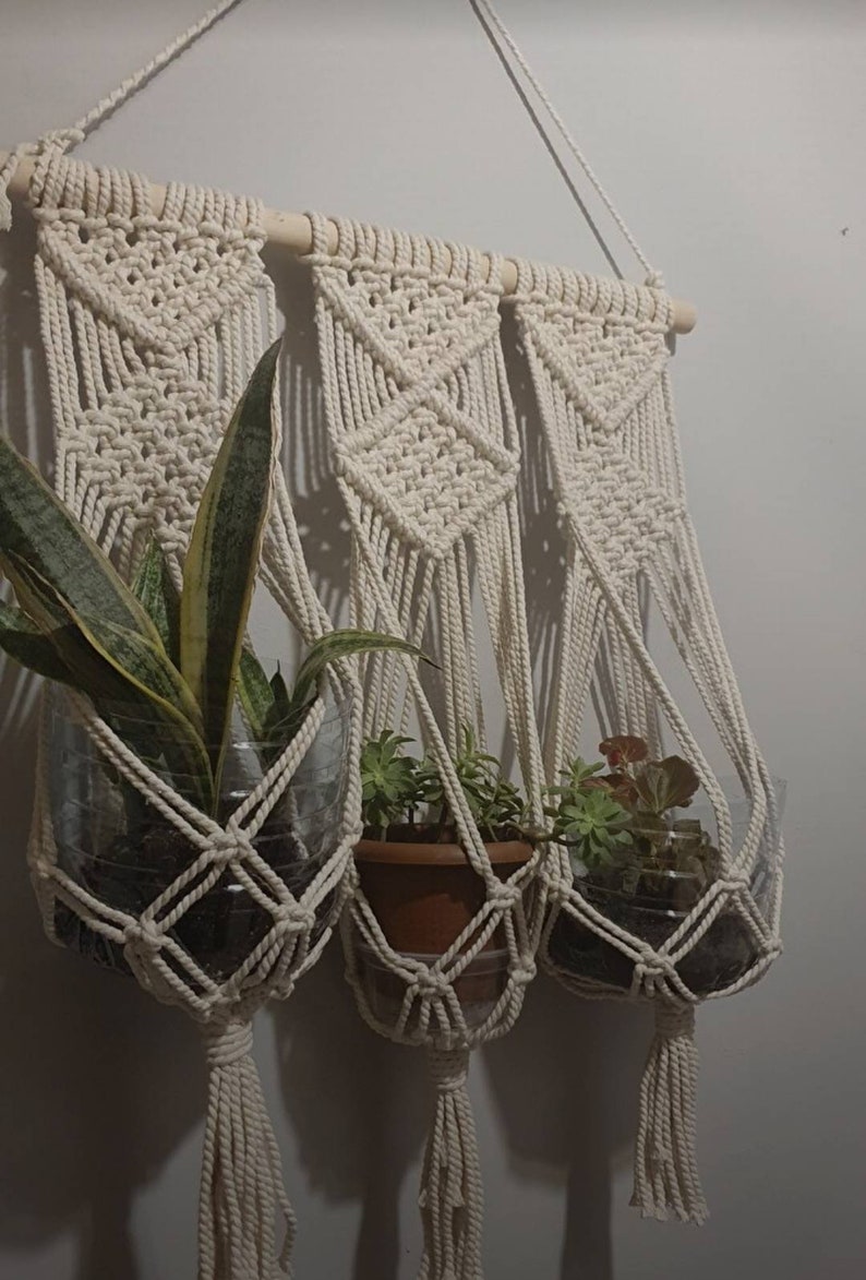 Macrame Triple Plant Hanger Hanging Planter Wall Plant - Etsy
