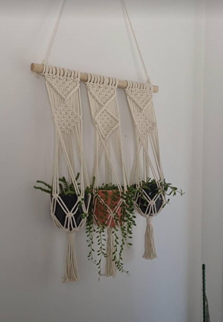 Macrame Triple Plant Hanger Hanging Planter Wall Plant - Etsy