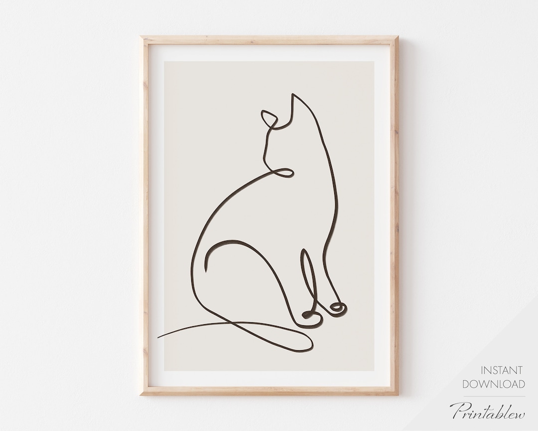 Printable Cat Line Art, Printable Cat Wall Art, Cat Line Drawing ...