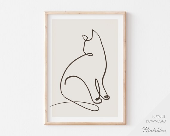 Printable Cat Line Art Printable Cat Wall Art Cat Line - Etsy