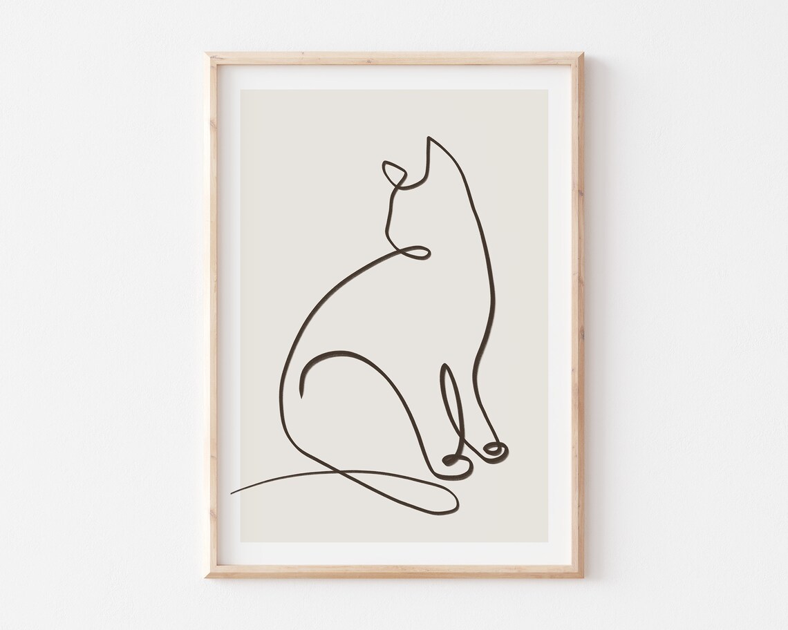Printable Cat Line Art, Printable Cat Wall Art, Cat Line Drawing ...