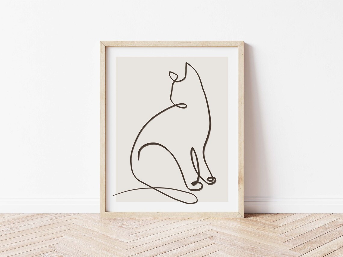 Printable Cat Line Art, Printable Cat Wall Art, Cat Line Drawing ...