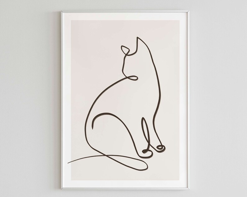 Printable Cat Line Art, Printable Cat Wall Art, Cat Line Drawing ...